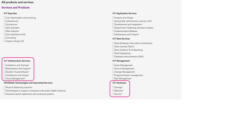eServices register categories | buyingfor.vic.gov.au